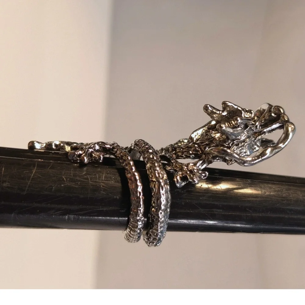 Jewelry | New Dragon Wrap Ring Unisex Size 5 Silver Tone Mythical ...